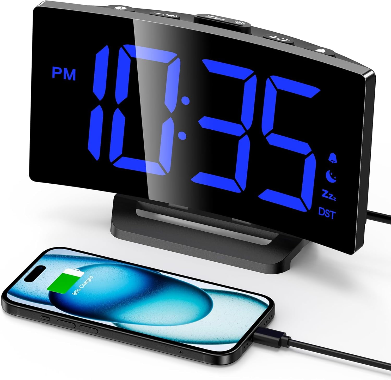Bedroom digital alarm clock, modern arc-shaped designed digital clock ...