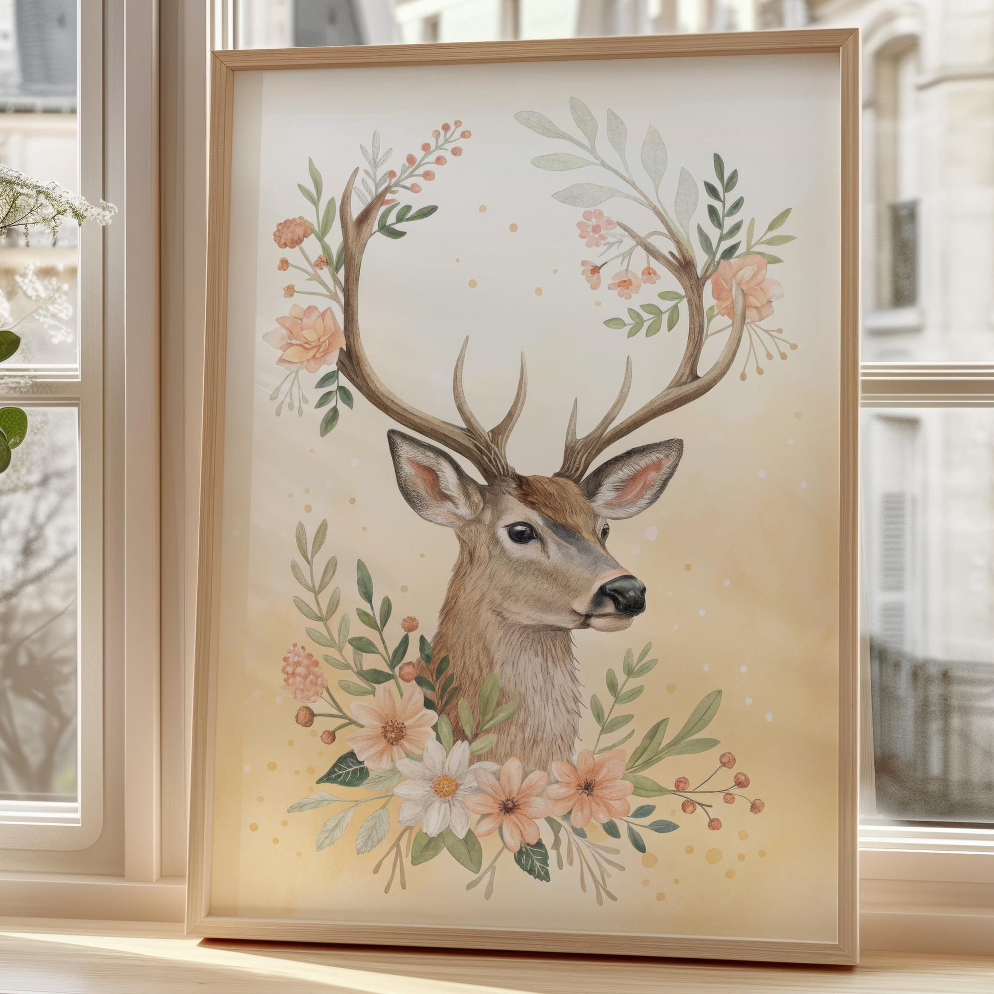 Bedroom nature decor style woodland animal poster Floral deer ...