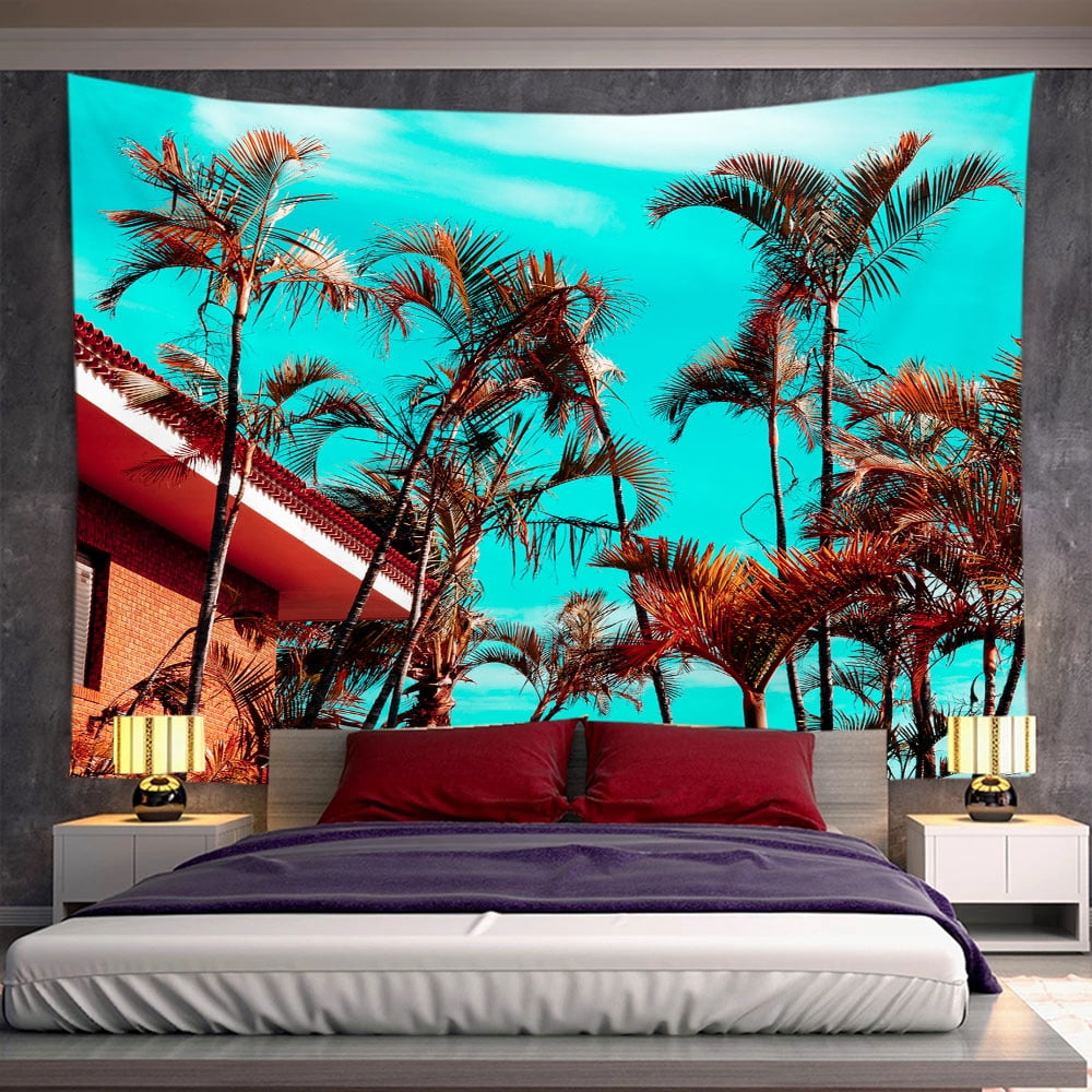 Bedroom r Aesthetic Tapestry Seascape Sunset Beach Tropical Plants ...