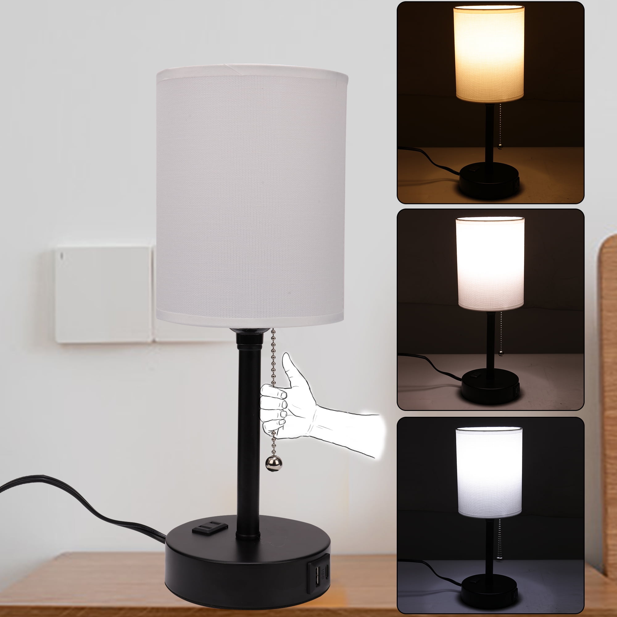 Bedrooms Nightstand Bedside Lamp 3 Color Changing Night Stand Light ...