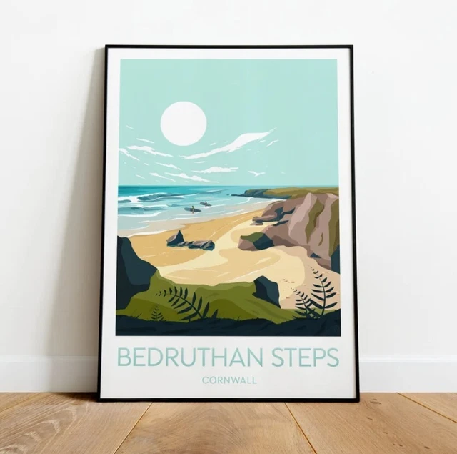 Bedruthan Steps Beach Travel Print - Cornwall NO FRAMED POSTER, Home ...