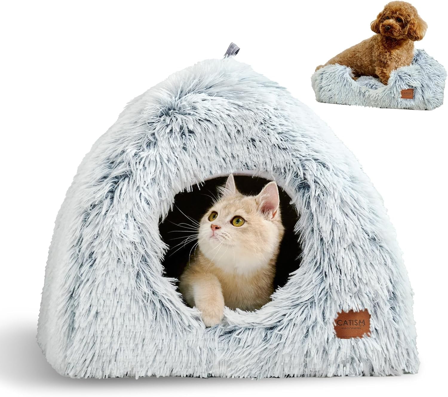 Beds for Indoor Cats 2 in 1 Bed Cave Machine Washable Fluffy Cave Bed ...