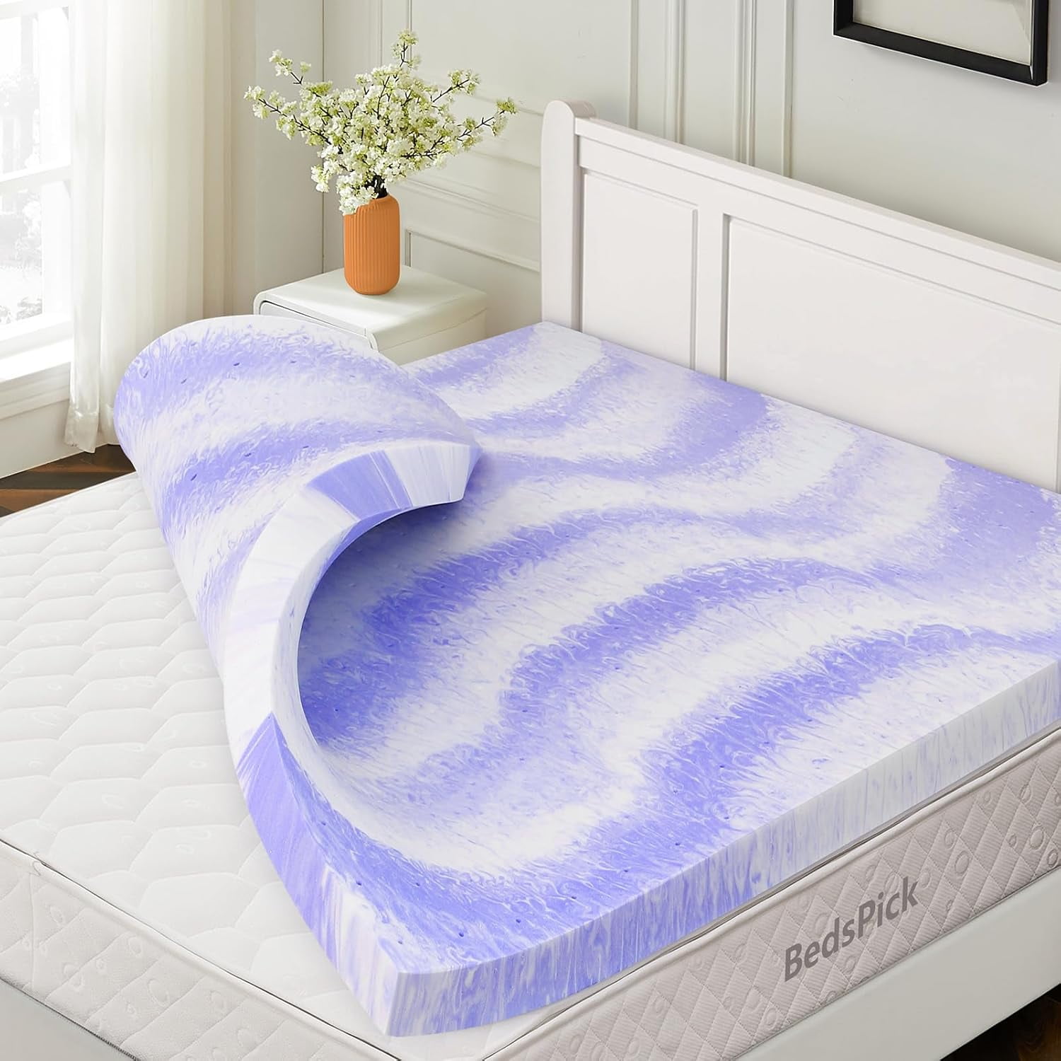BedsPick 2 Inch Memory Foam Mattress Topper Full, Gel Infused Swirl ...