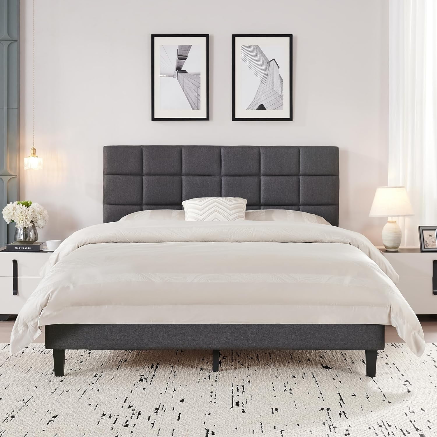 BedsPick Full Size Bed Frame with Fabric Upholstered Headboard, Bed ...