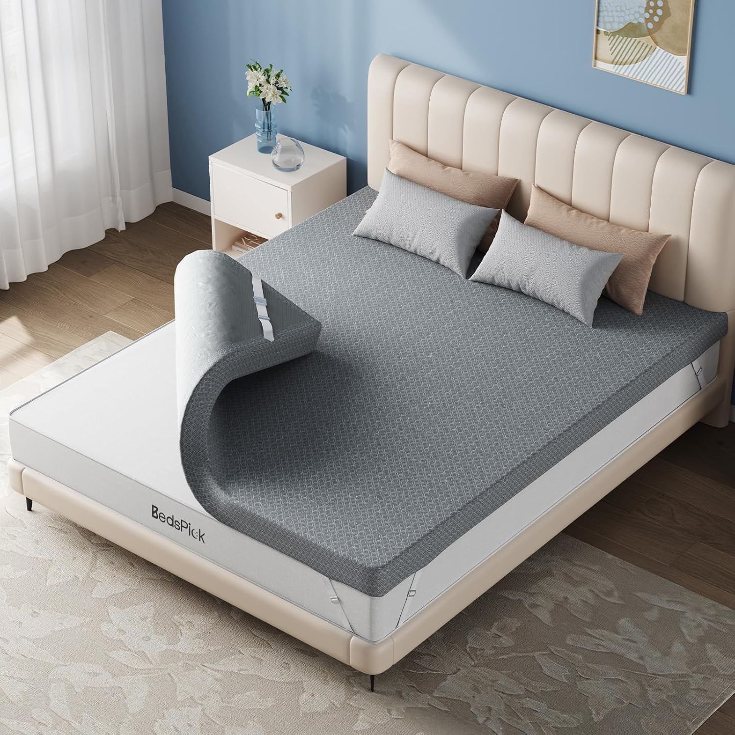 BedsPick Full Size Mattress Topper, 3 Inch Cooling Gel Full Memory Foam ...