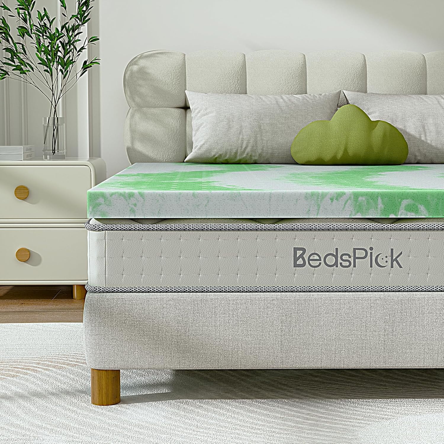 BedsPick Green Tea Memory Foam Mattress Topper King, 3 Inch Thick Gel ...