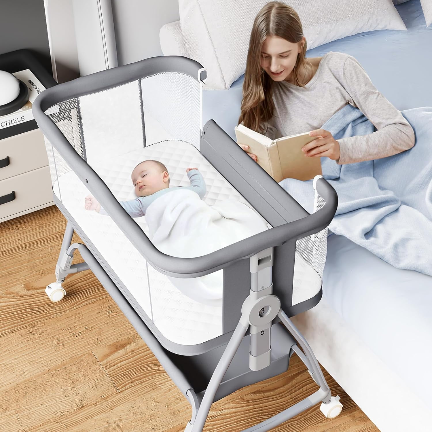 Bedside Bassinet for Baby, 3 in 1 Baby Bassinet Bedside Sleeper, Height ...
