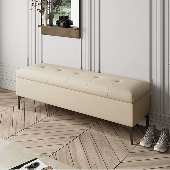 Bedside Bench Entryway Ottoman with Storage Space,Tufted Modern Long ...