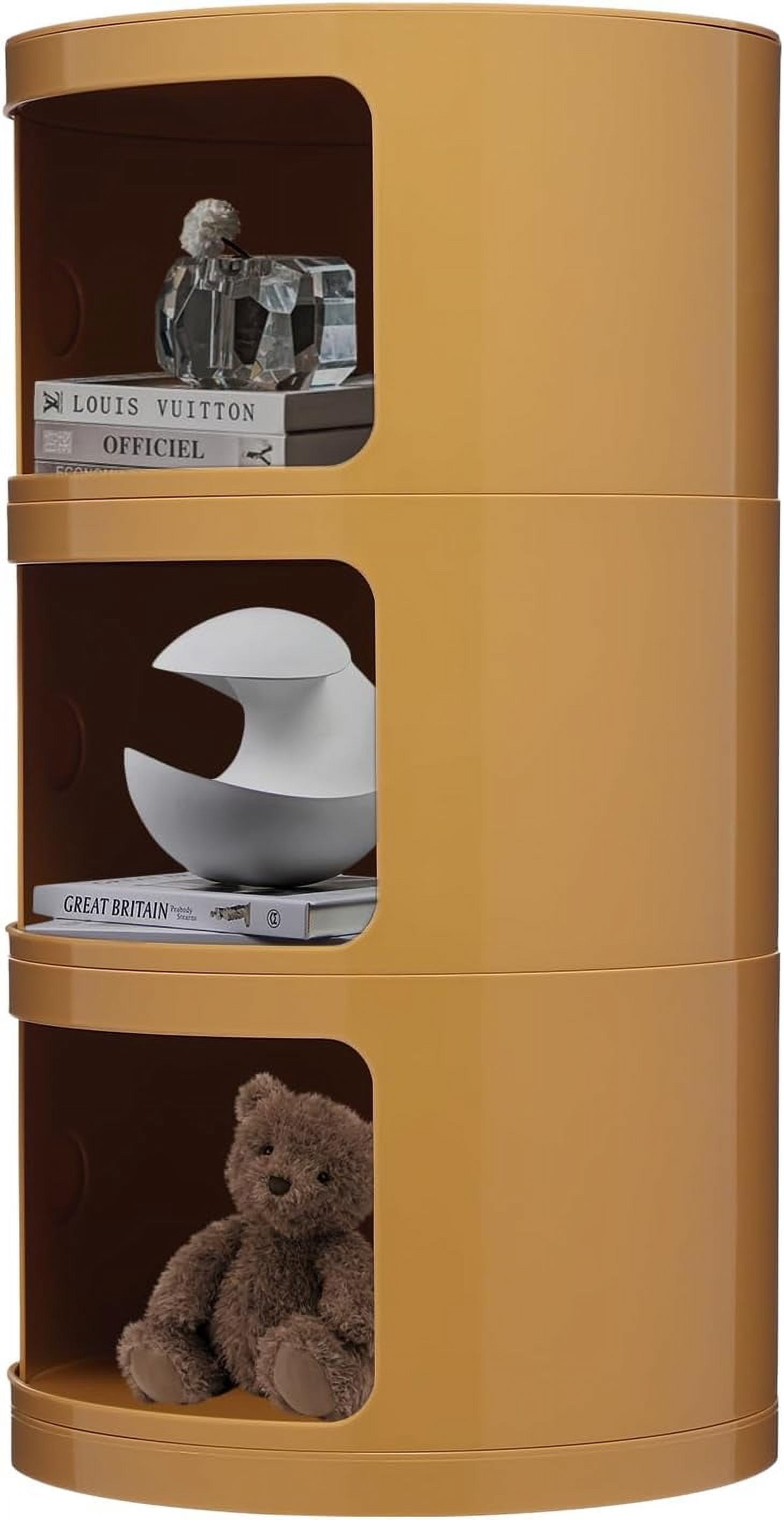 Bedside Cabinet, 3 Tier Round Nightstand with Drawers, Plastic Storage ...