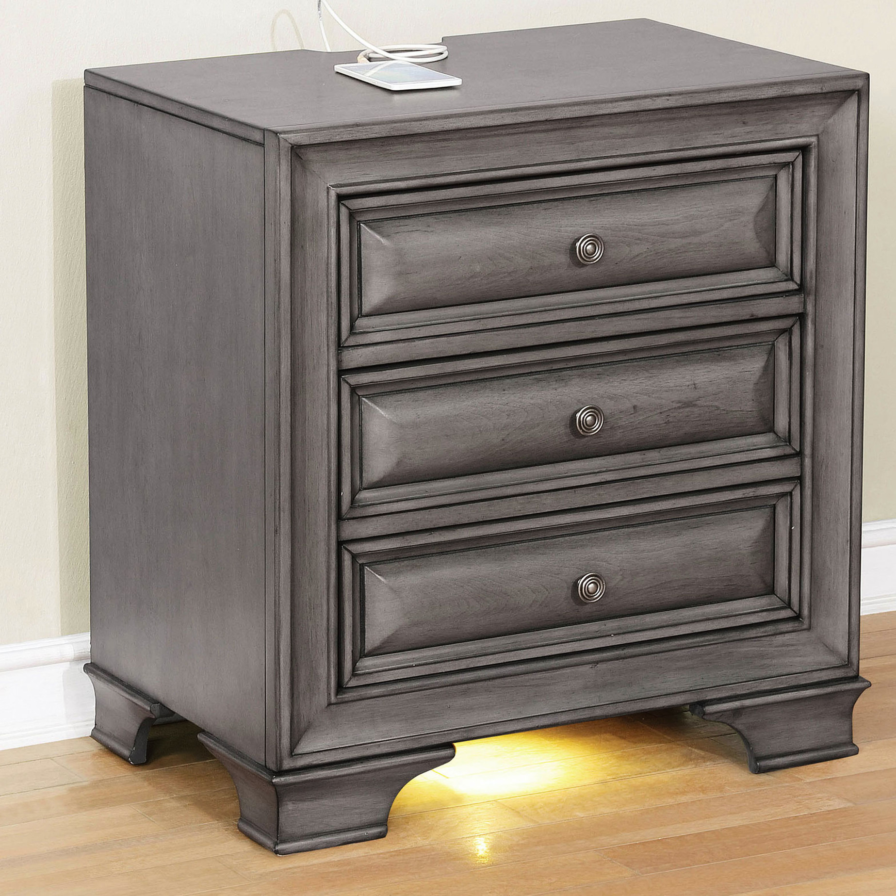 Bedside Cabinet | Power Outlet for Bedroom Gadgets | Felt-Lined Top ...