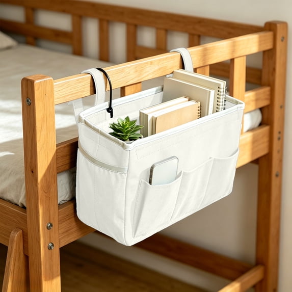 Bedside Caddy Hanging Organizer Canvas Storage Bag with Water Bottle ...
