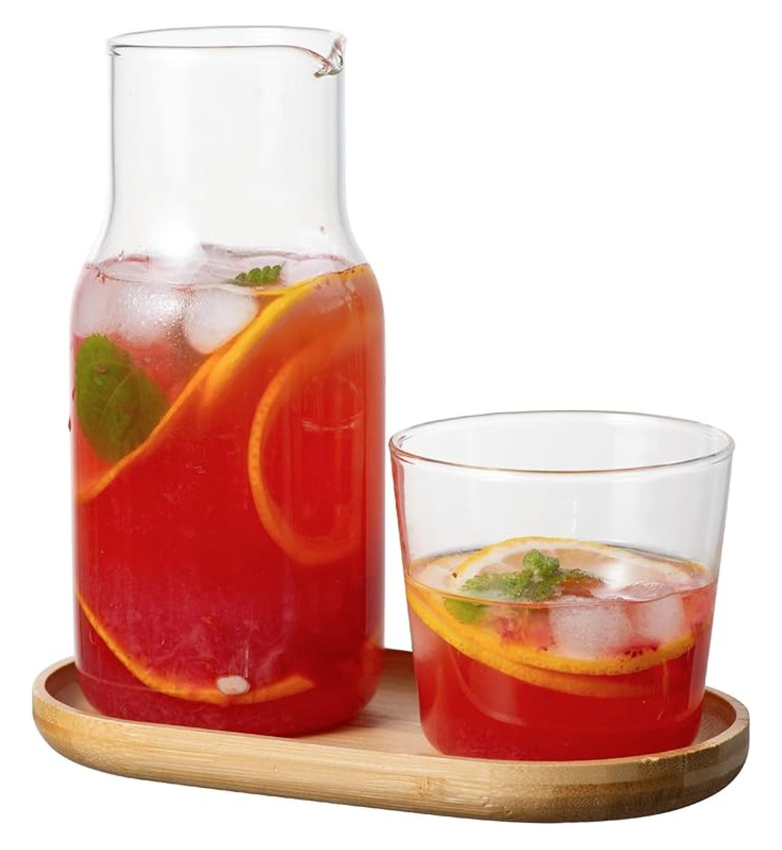 Bedside Carafe and Glass Set - 550ml Clear Glass Juice Pitcher with Cup ...