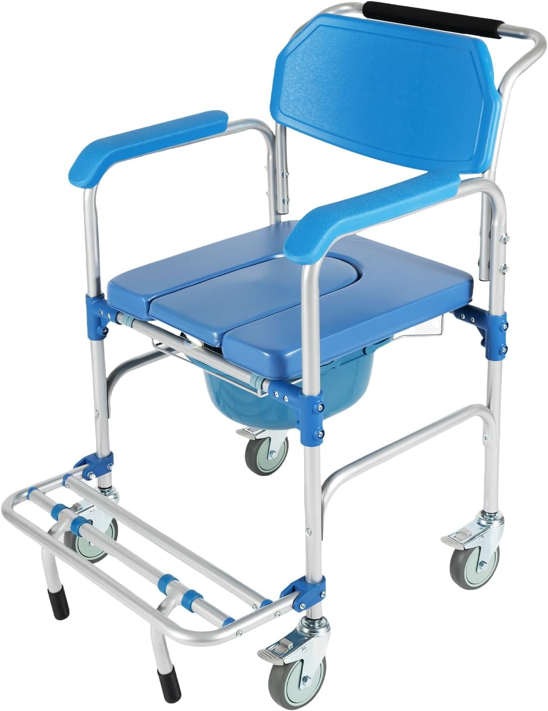 Bedside Commode Chair with 4 Lockable Wheels,Shower Chair with Foldable ...
