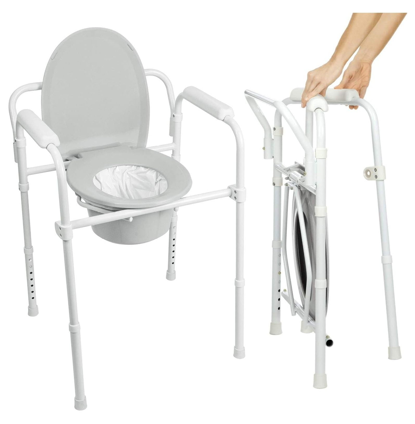 Bedside Commode Toilet Chair (Folding) - 350 lb Capacity, Safety Rail ...