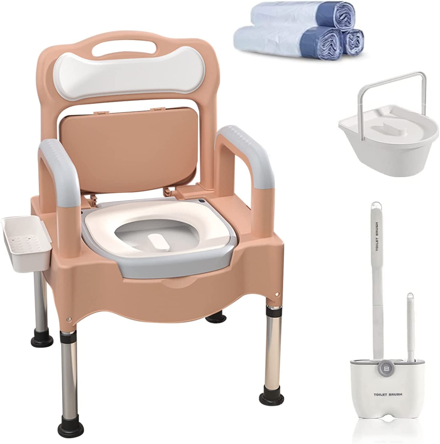 Bedside Commodes, 16" Toilet Chair Seat with Handles, Adjustable Mobile ...