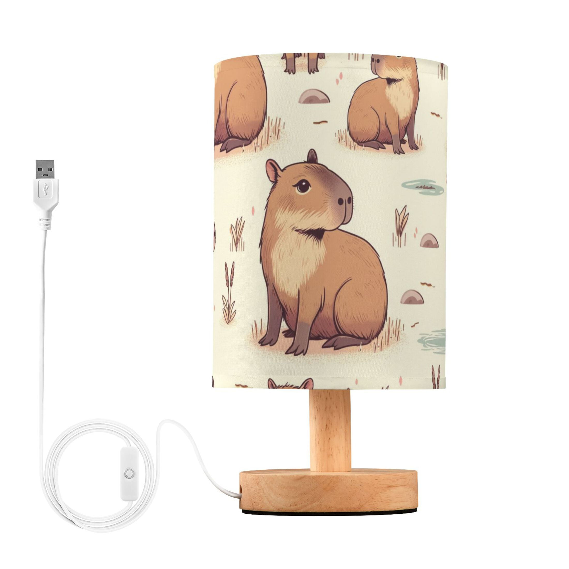 Bedside Desk Lamp LED Bulb Night Light USB Power Fabric Lampshade Table ...