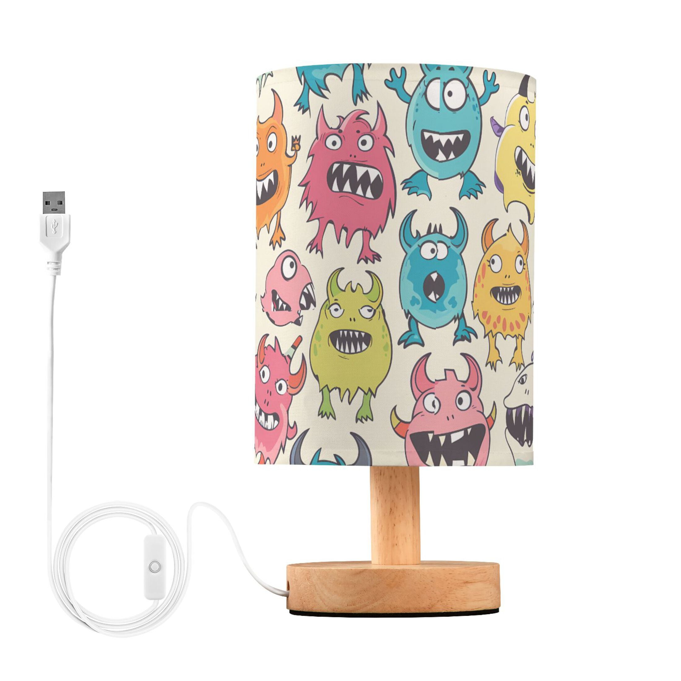 Bedside Desk Lamp LED Bulb Night Light USB Power Fabric Lampshade Table ...