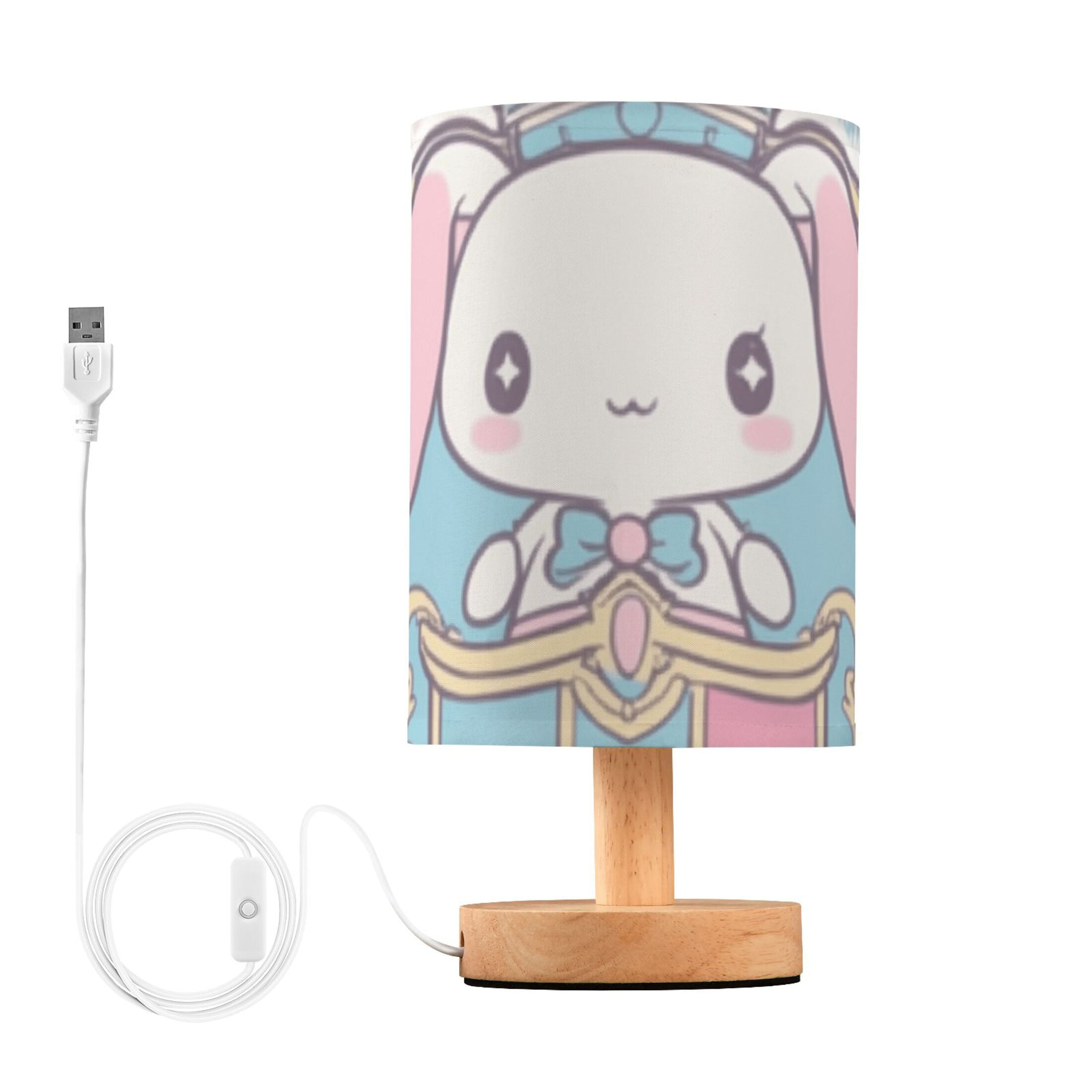 Bedside Desk Lamp LED Bulb Night Light USB Power Fabric Lampshade Table ...