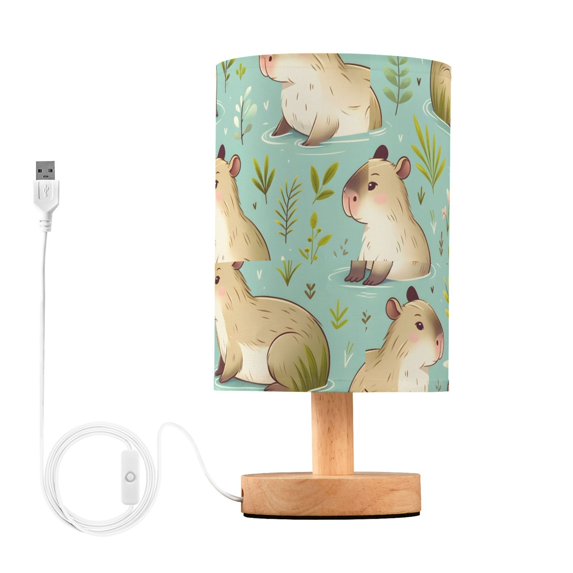 Bedside Desk Lamp LED Bulb Night Light USB Power Fabric Lampshade Table ...