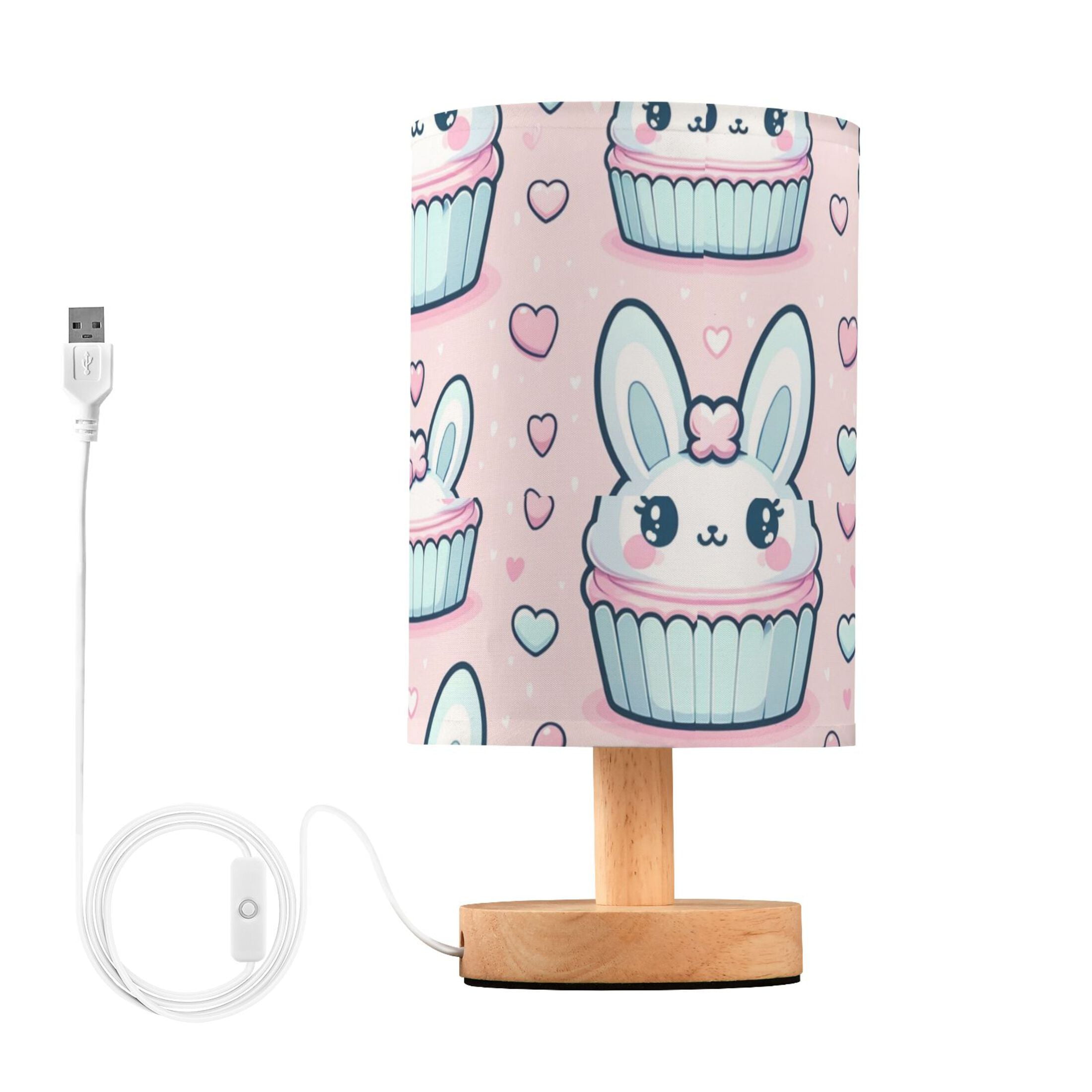 Bedside Desk Lamp LED Bulb Night Light USB Power Fabric Lampshade Table ...