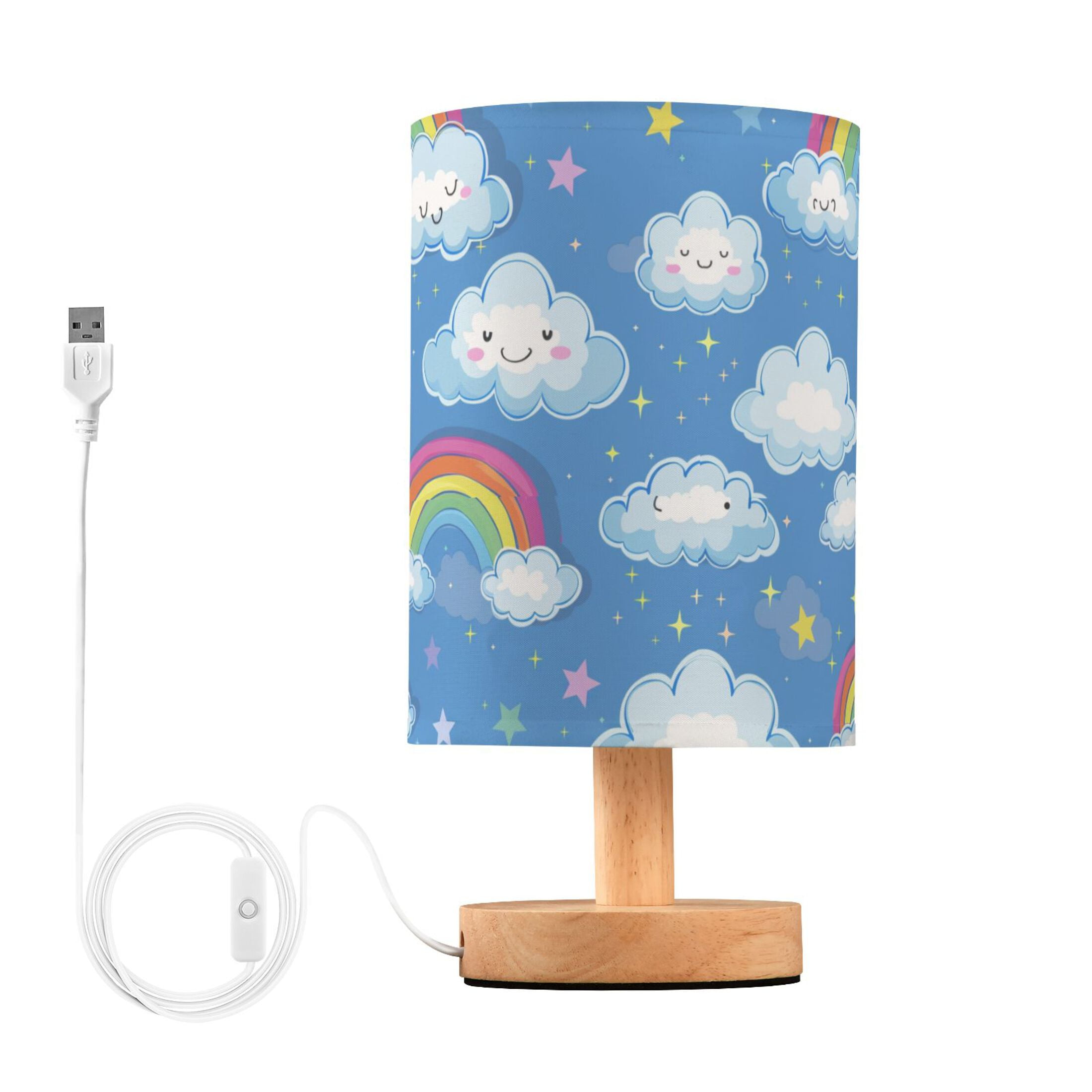 Bedside Desk Lamp LED Bulb Night Light USB Power Fabric Lampshade Table ...