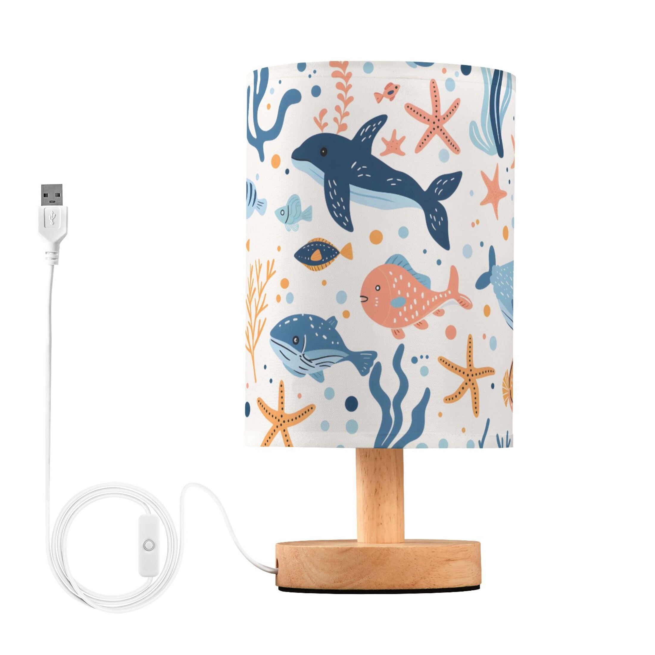 Bedside Desk Lamp LED Bulb Night Light USB Power Fabric Lampshade Table ...