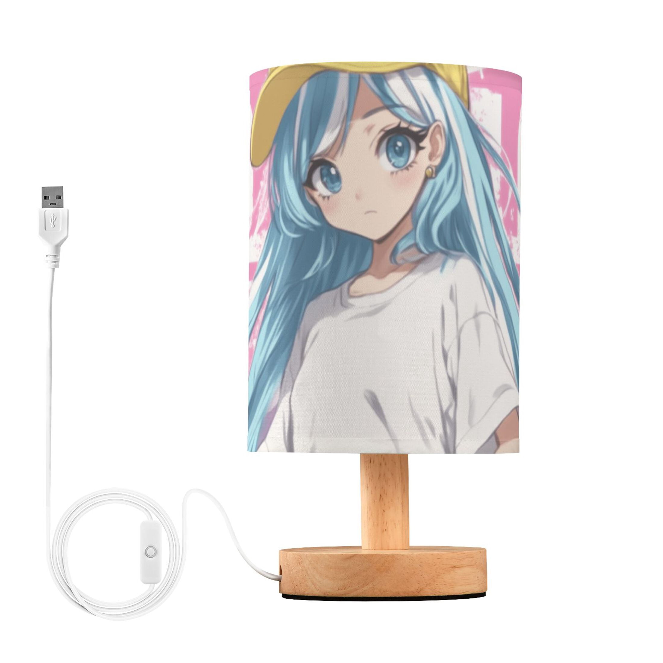 Bedside Desk Lamp LED Bulb Night Light USB Power Fabric Lampshade Table ...