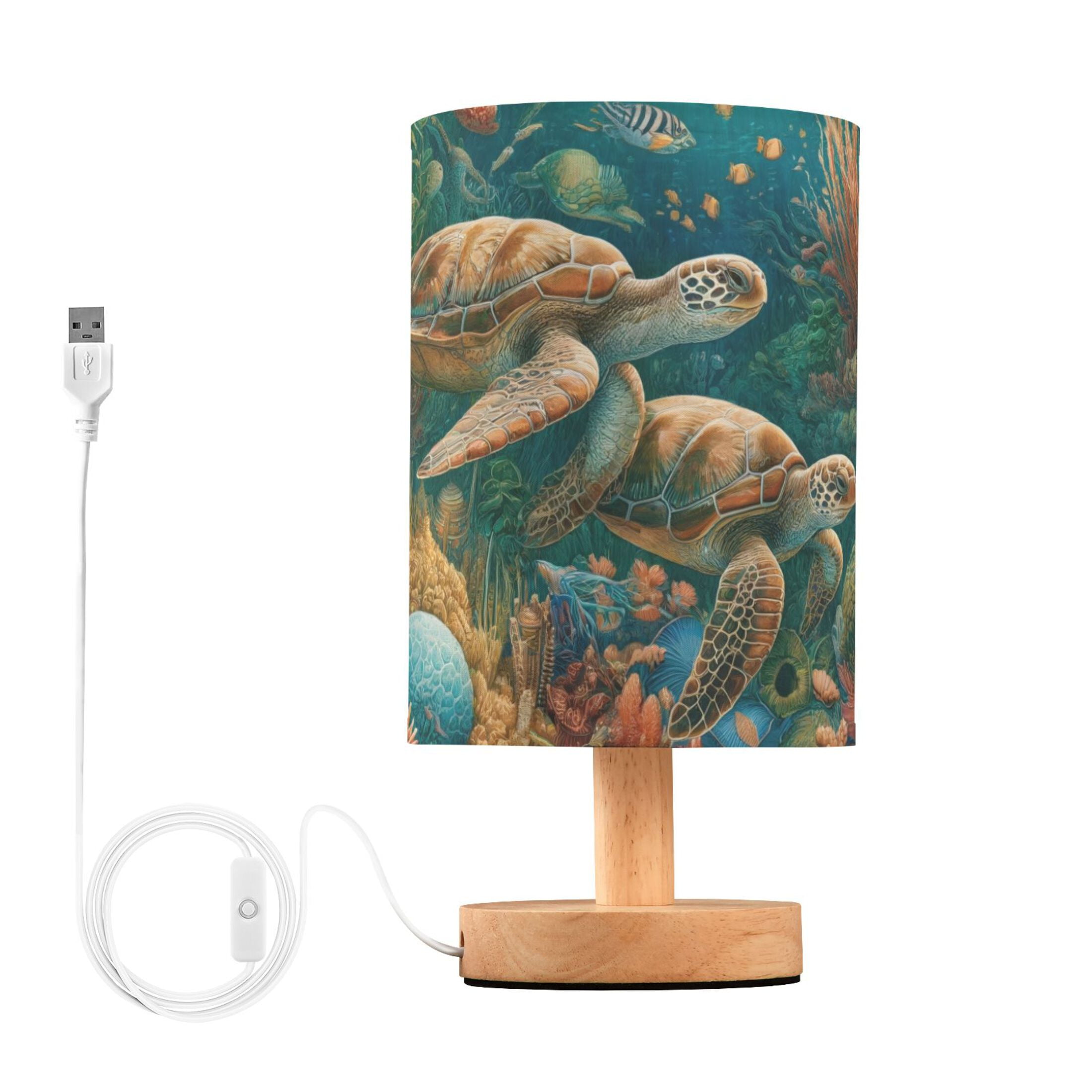 Bedside Desk Lamp LED Bulb Night Light USB Power Fabric Lampshade Table ...