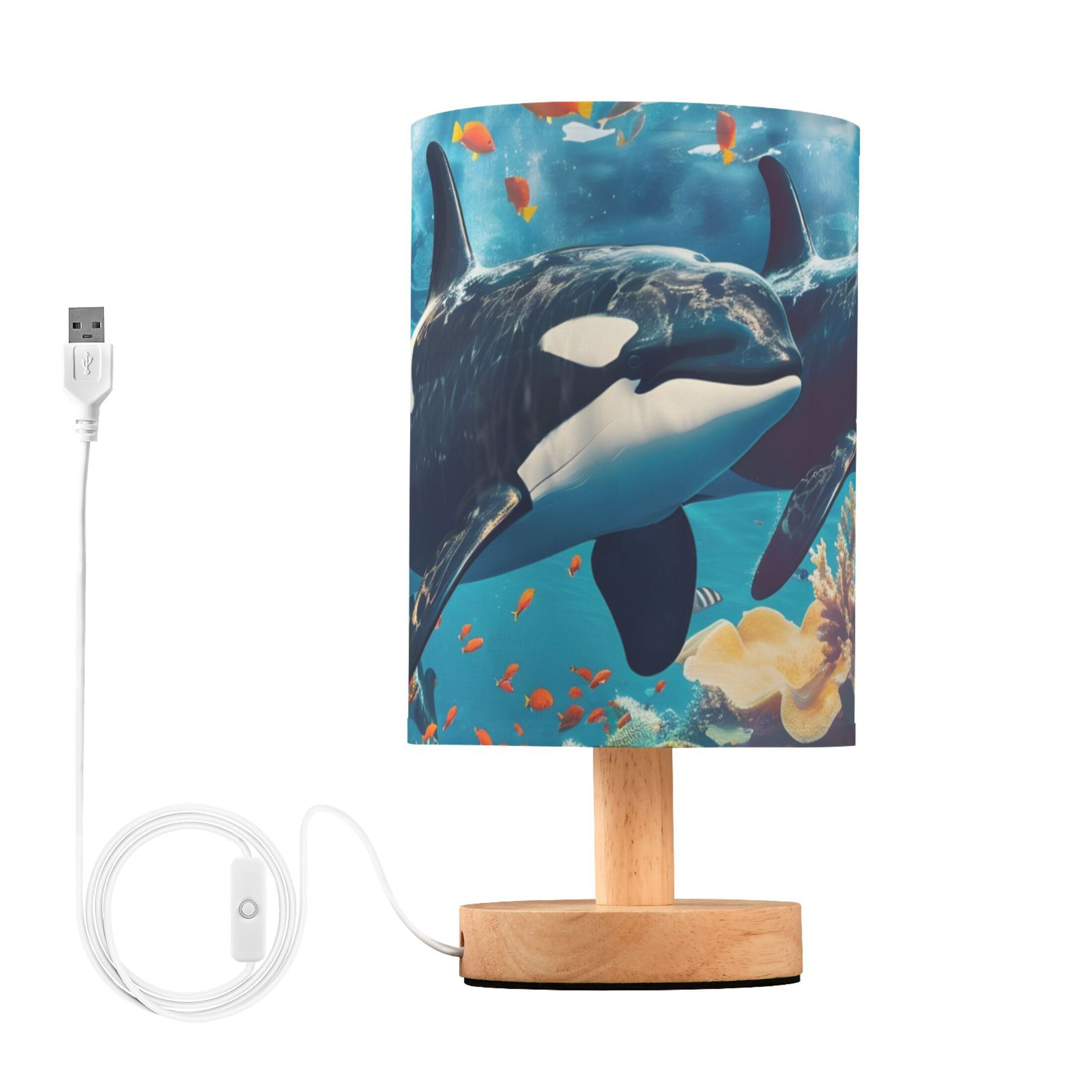 Bedside Desk Lamp LED Bulb Night Light USB Power Fabric Lampshade Table ...