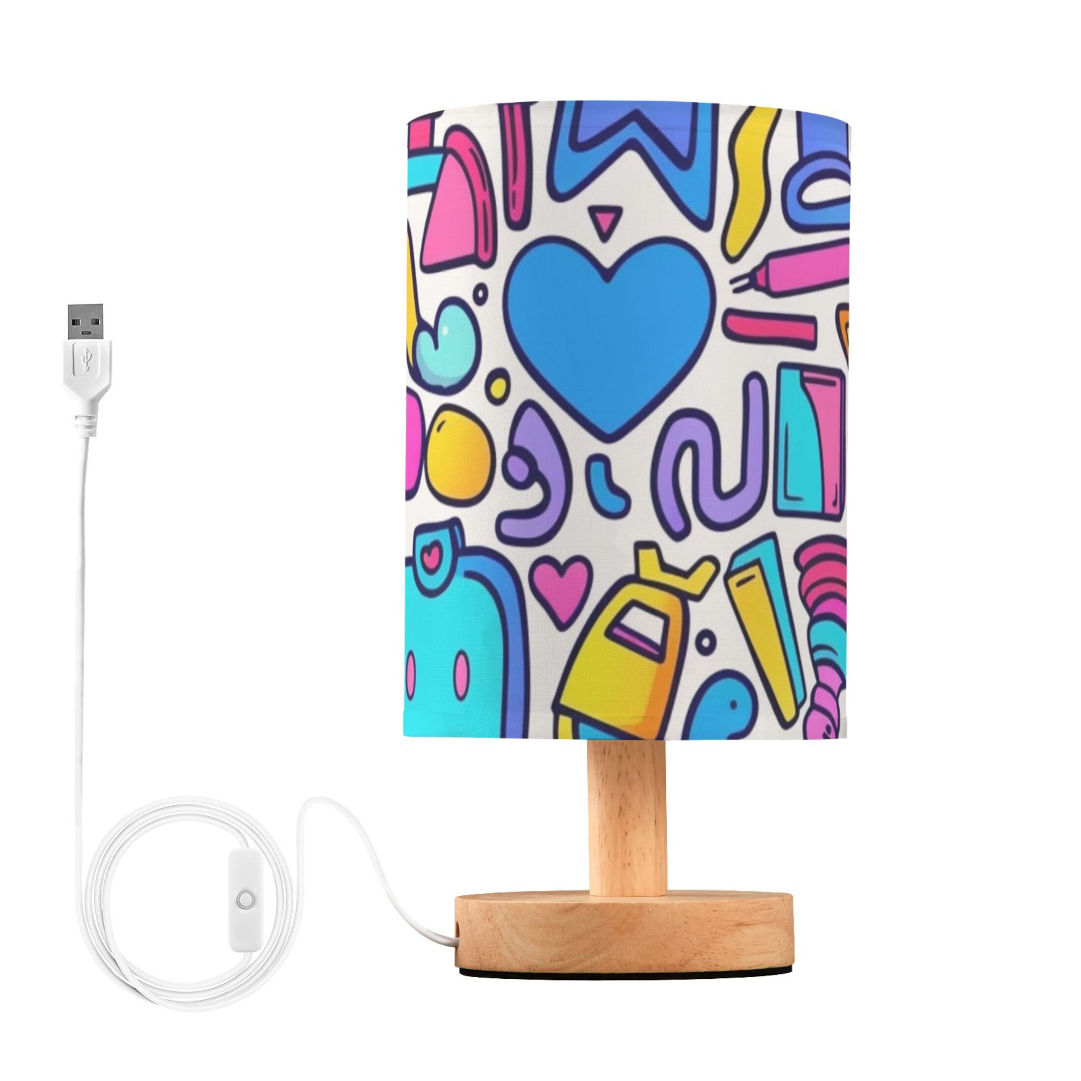 Bedside Desk Lamp LED Cartoon Doodles and Playful Symbols Table ...