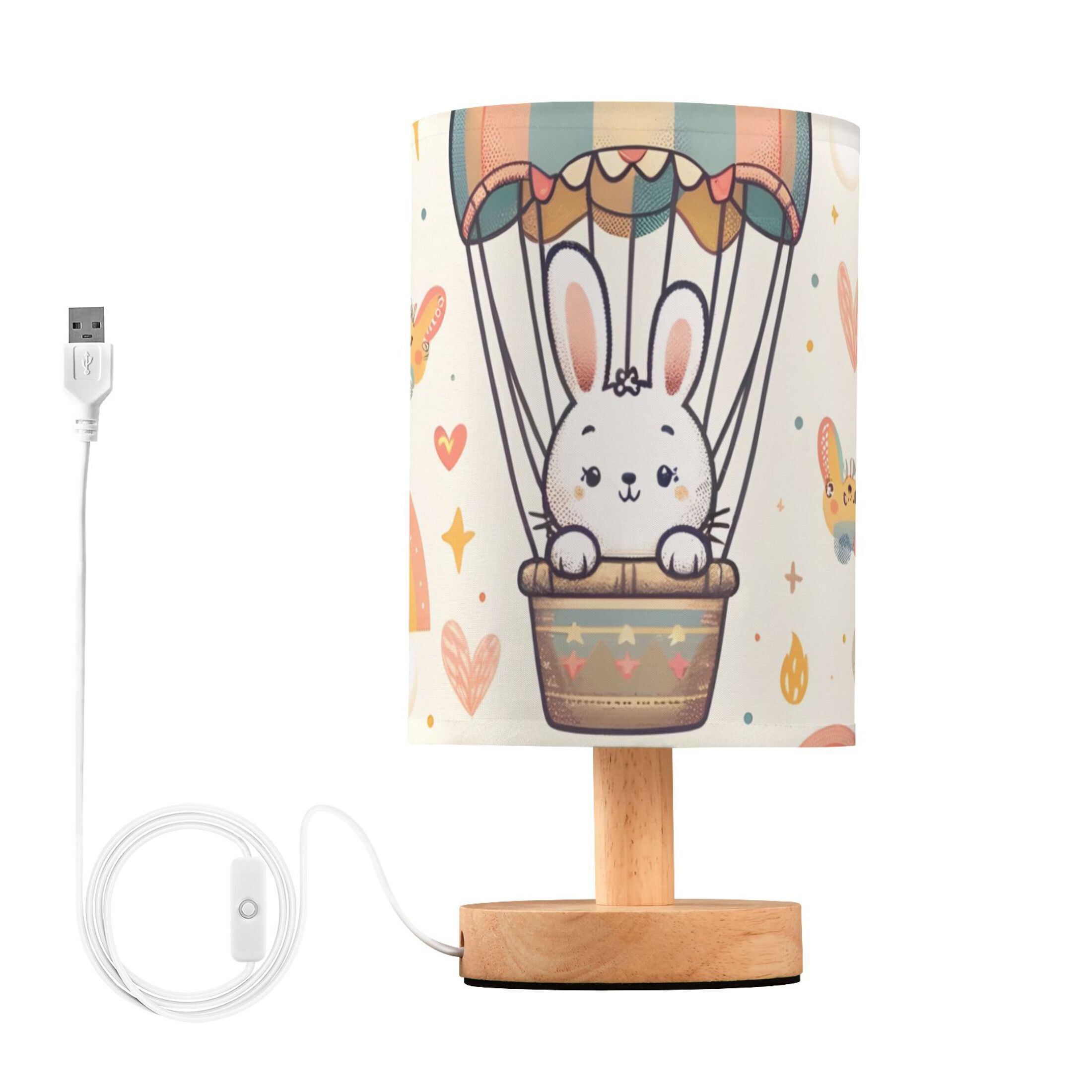 Bedside Desk Lamp LED Cute Bunnies in Hot Air Balloons Table Nightstand ...