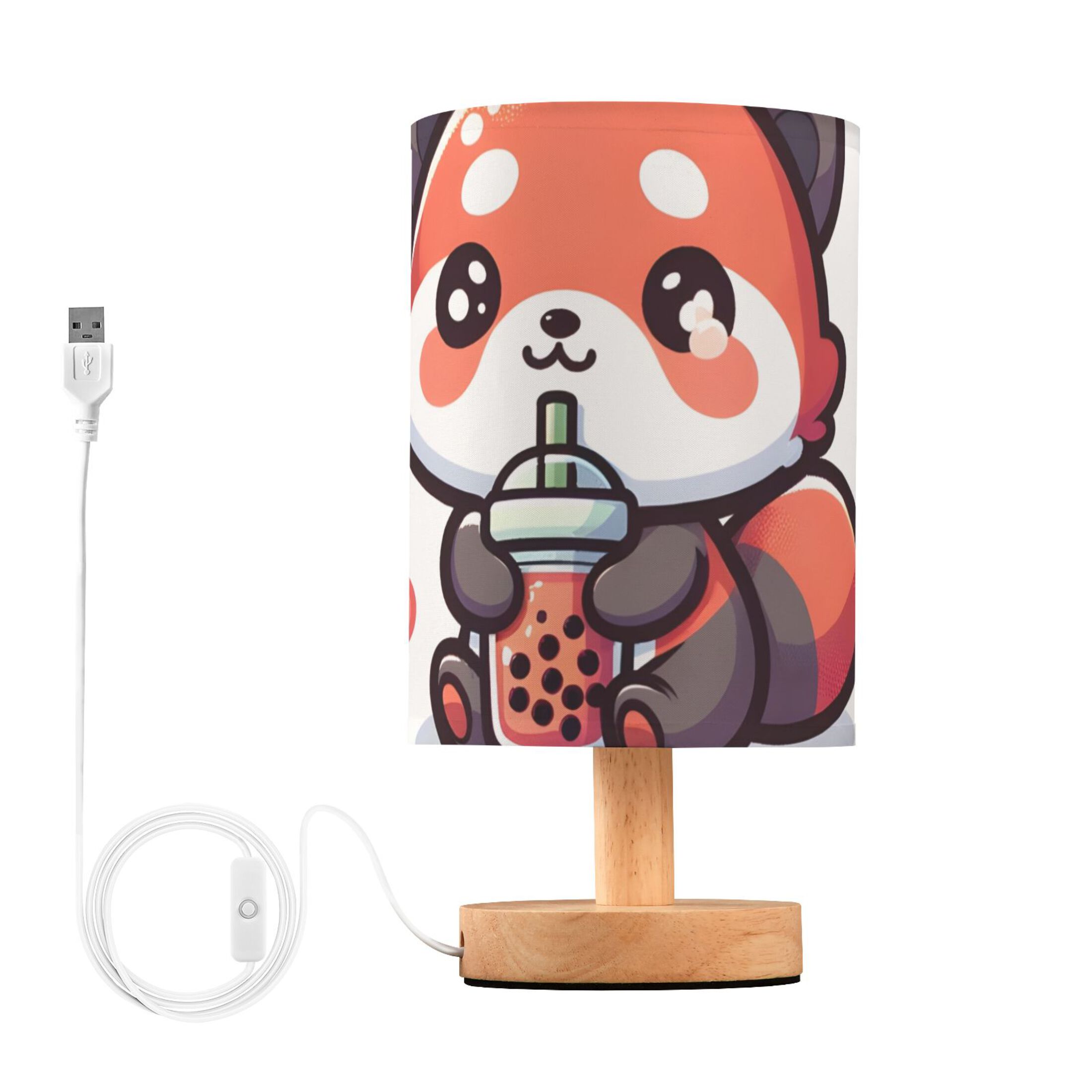 Bedside Desk Lamp LED Cute Racoon with Bubble Tea Cartoon Table ...