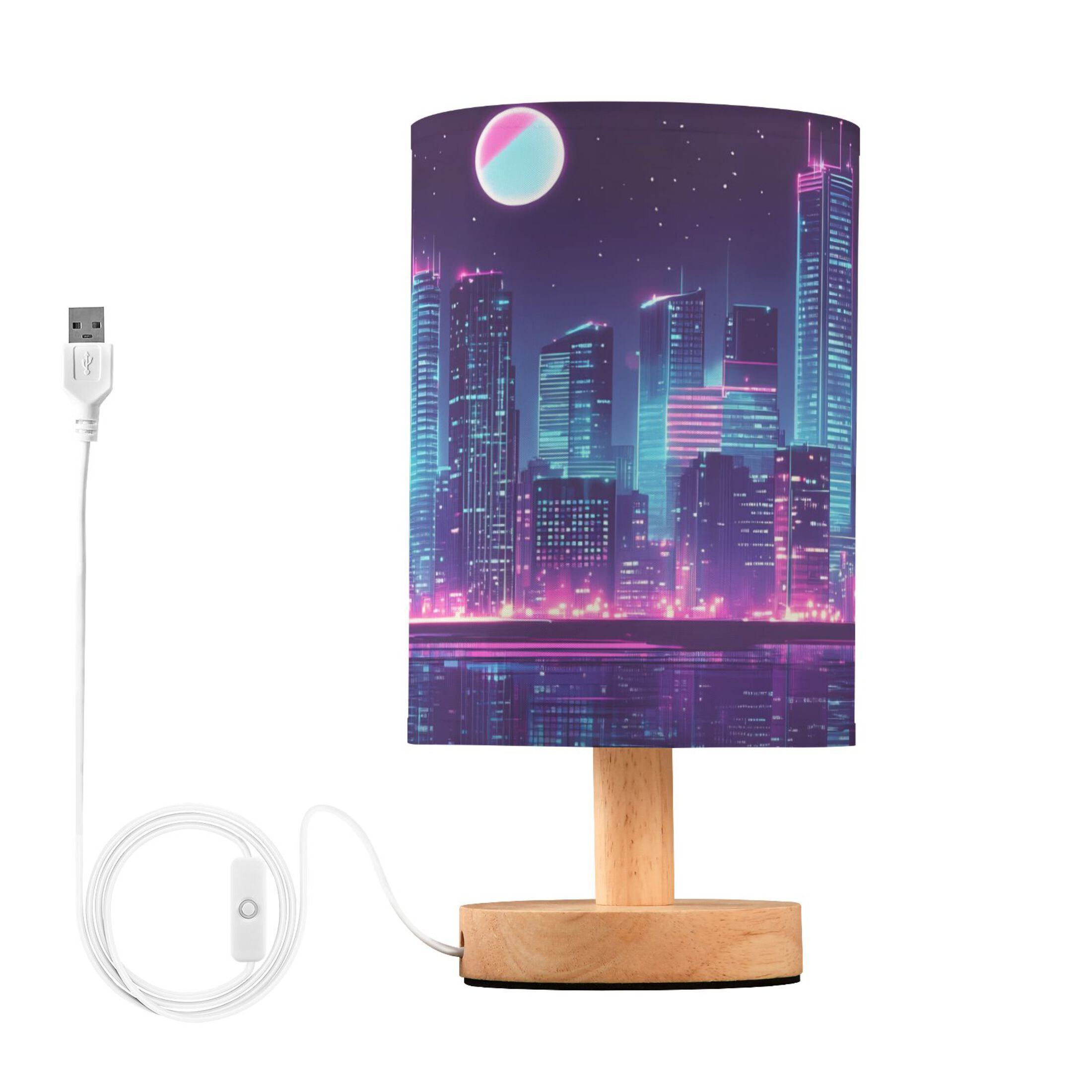 Bedside Desk Lamp LED Cyberpunk City at Night Table Nightstand Lamps ...