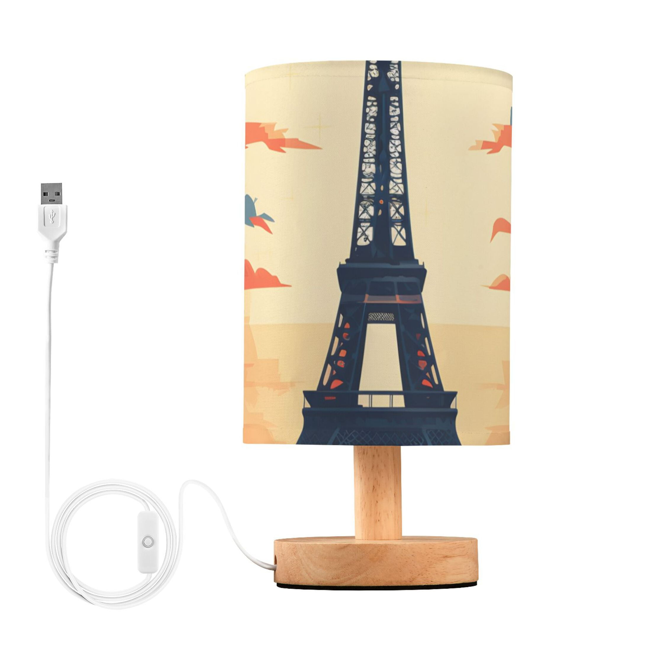 Bedside Desk Lamp LED Eiffel Tower with Sunset Table Nightstand Lamps Warm Light Fabric ...