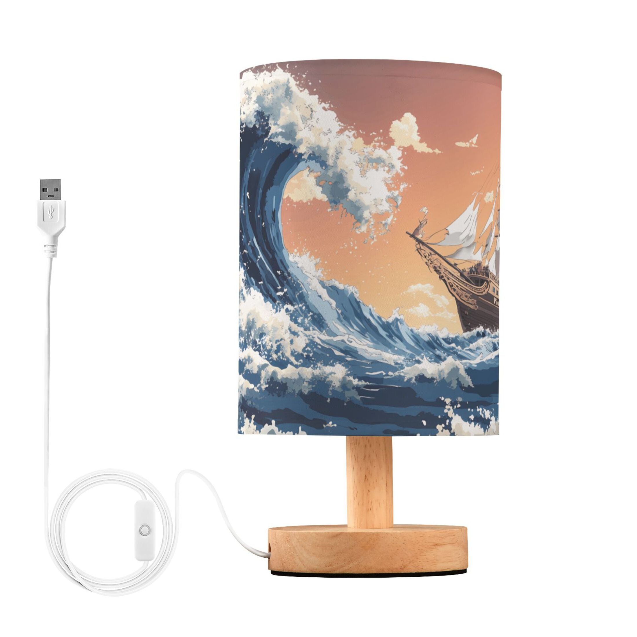 Bedside Desk Lamp LED Giant Waves and Pirate Ship Table Nightstand ...
