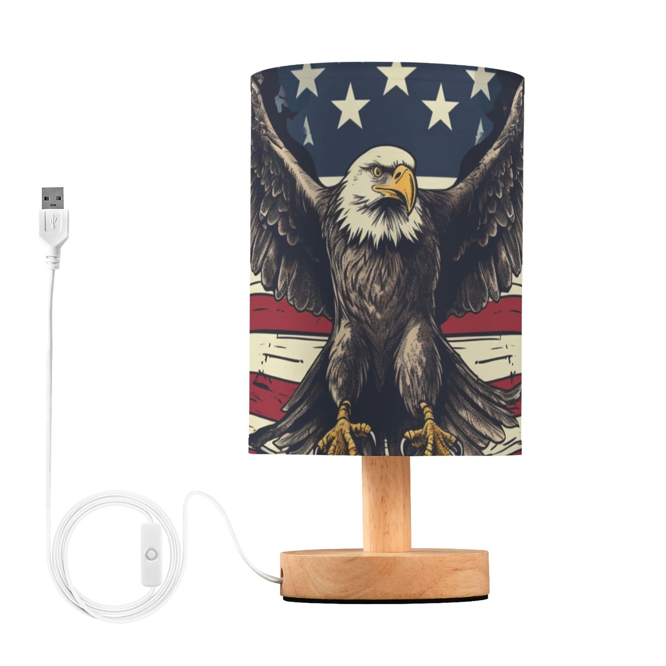 Bedside Desk Lamp LED Hand Drawn Eagle and American Flag Table ...