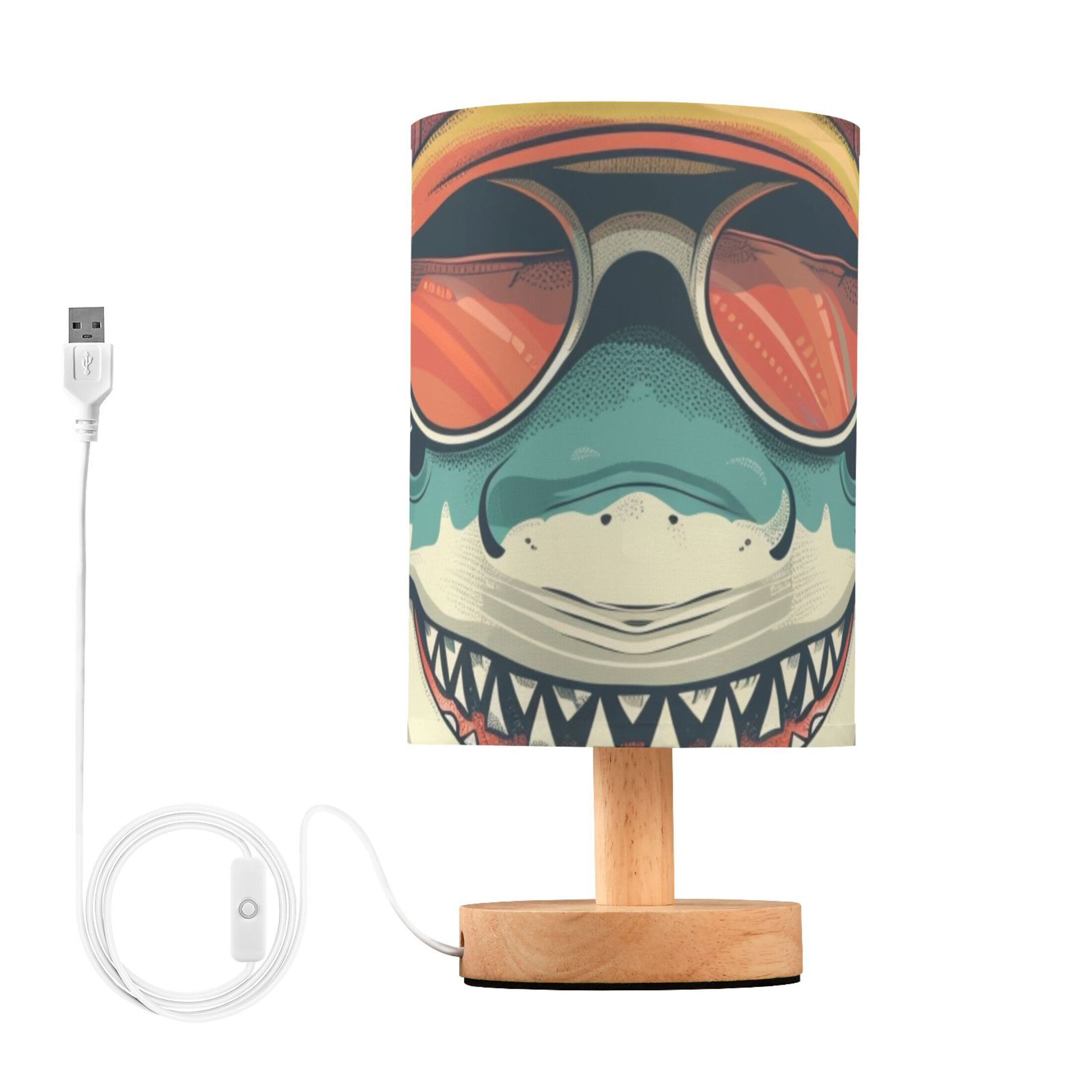 Bedside Desk Lamp LED Shark with Hat and Sunglasses Table Nightstand ...