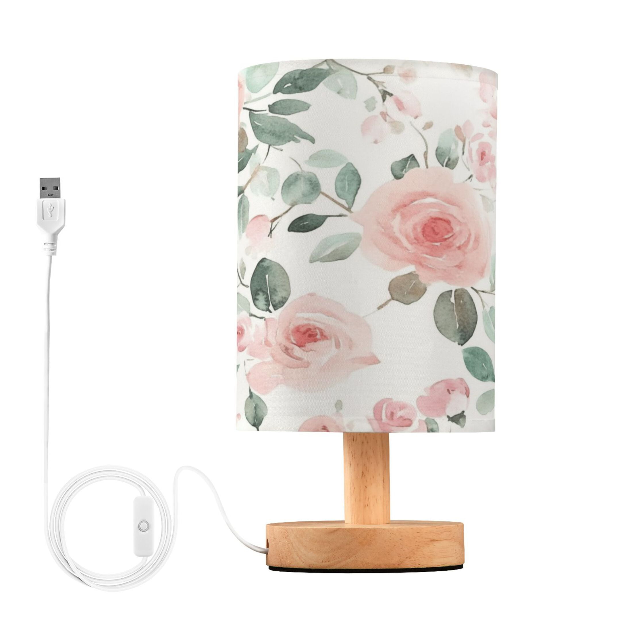 Bedside Desk Lamp LED Soft Pink Watercolor Floral Table Nightstand ...