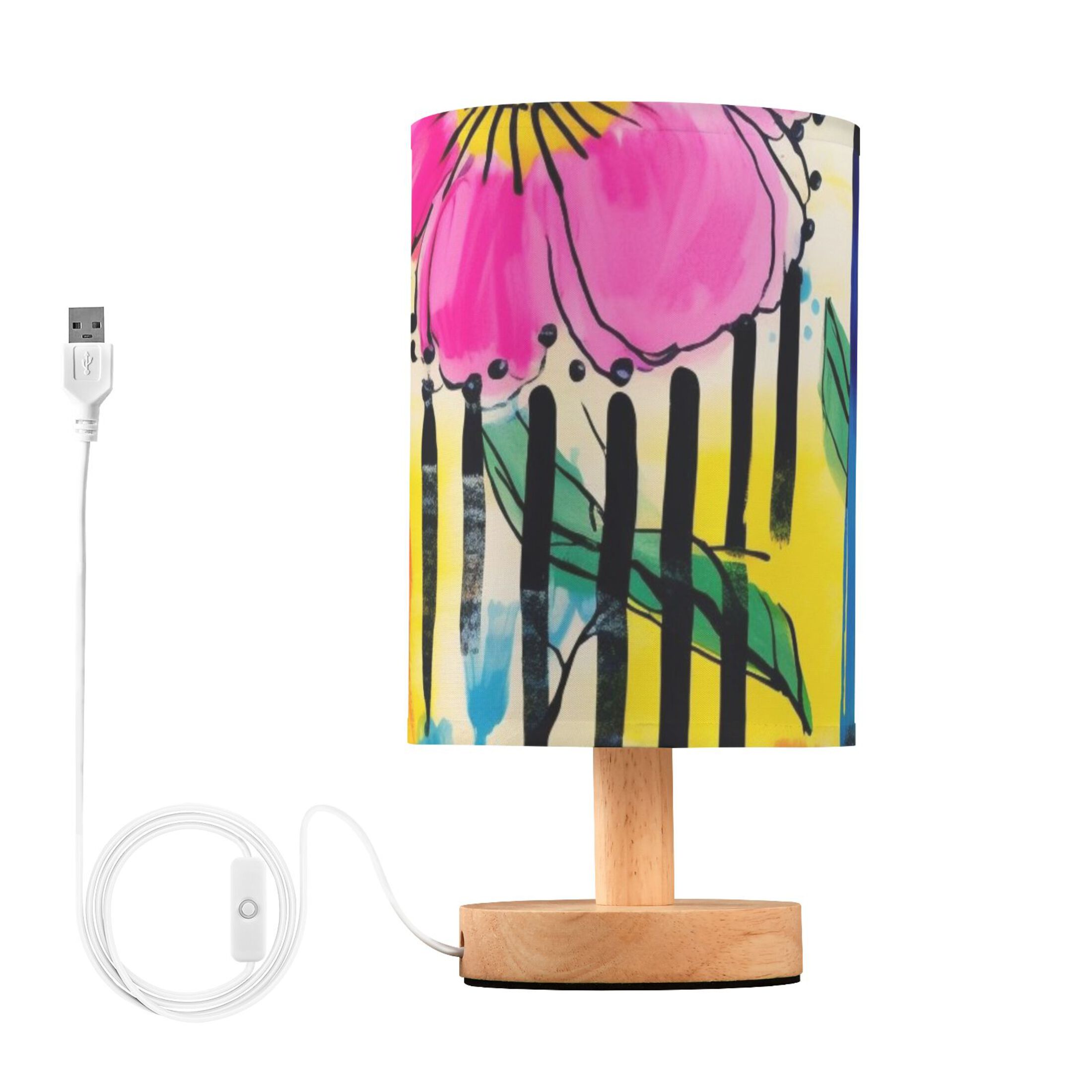 Bedside Desk Lamp LED Vibrant Watercolor Flower Table Nightstand Lamps ...