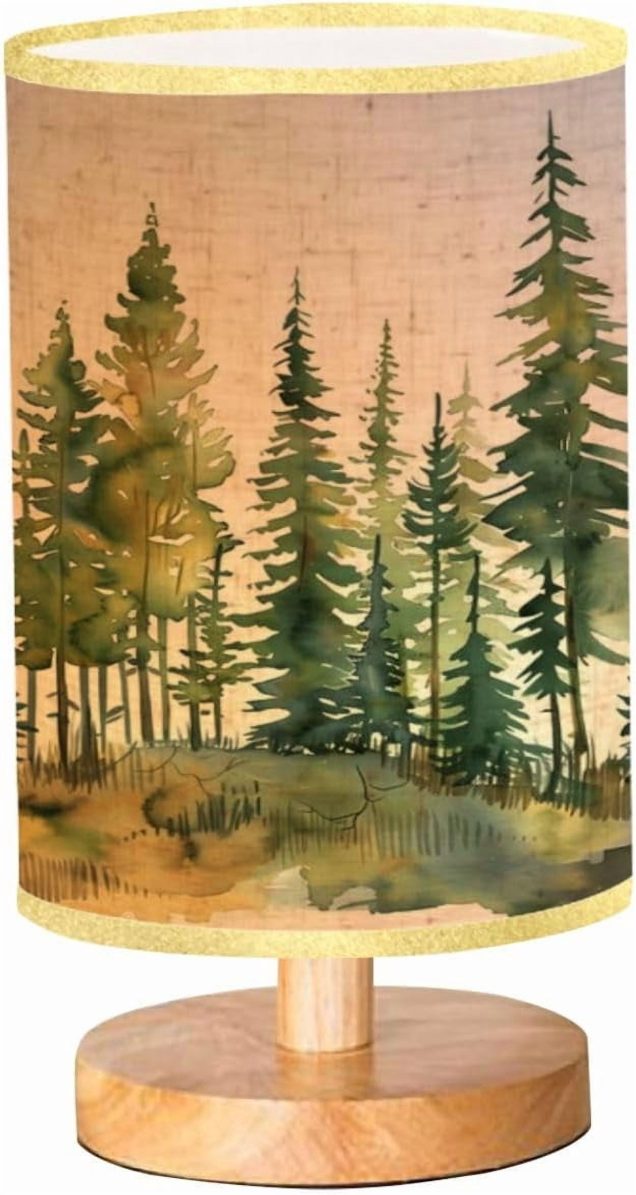 Bedside Desk Lamps, Minimalist Watercolor Trees Pine Tree Forest ...