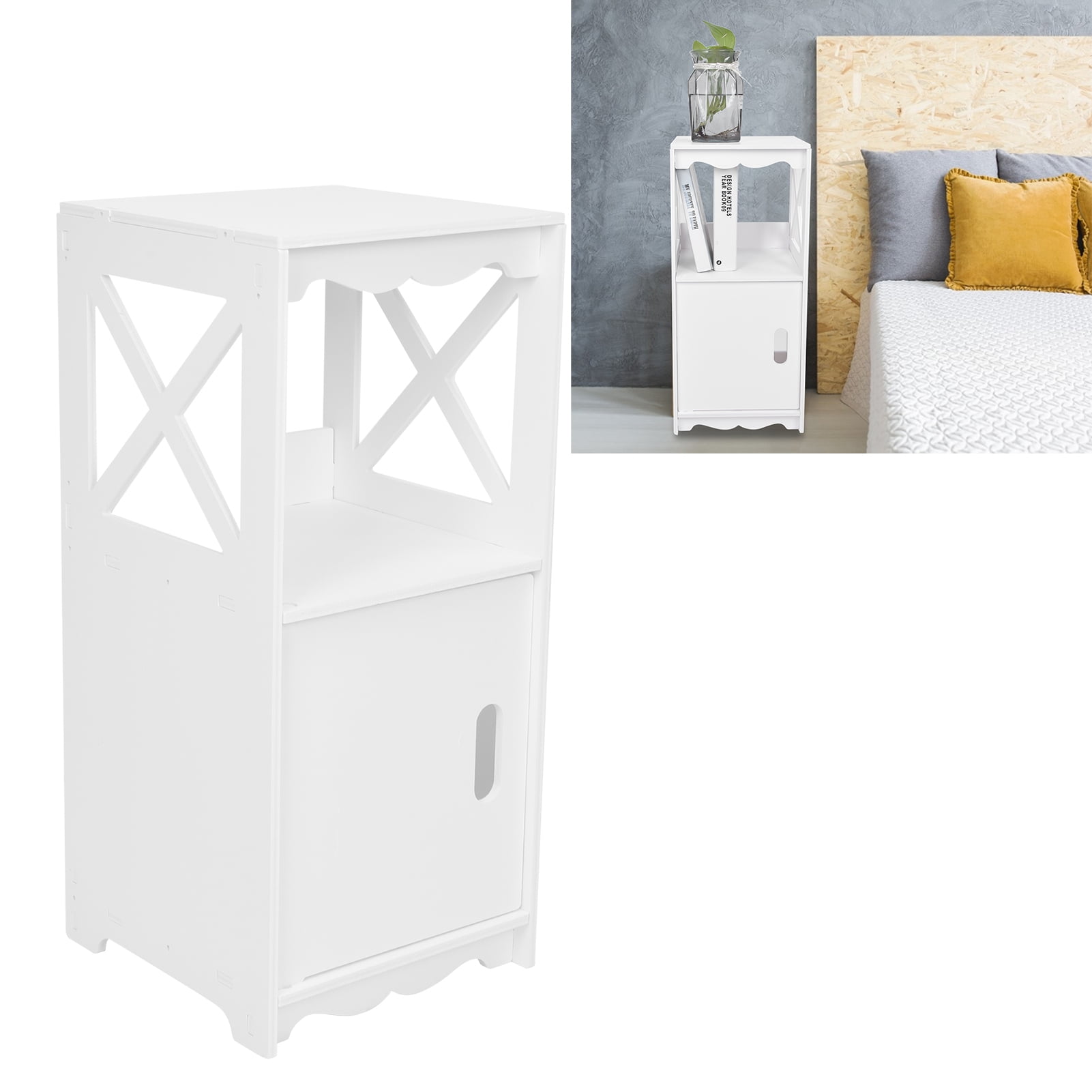 Bedside End Table, Nightstand Cabinet With Display Shelf ,Small ...