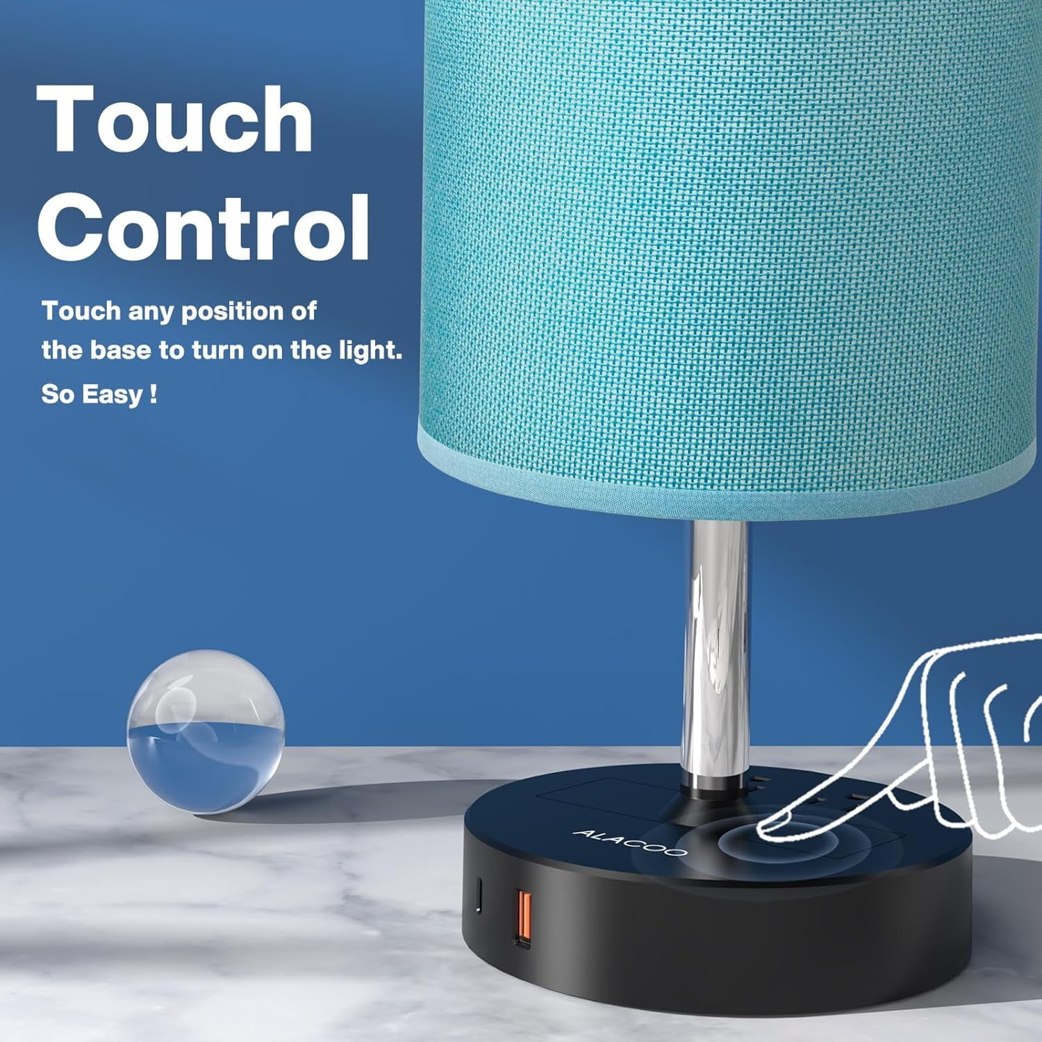 Bedside Lamp Touch Control Table Lamp With Usb C + A Charging Port ...