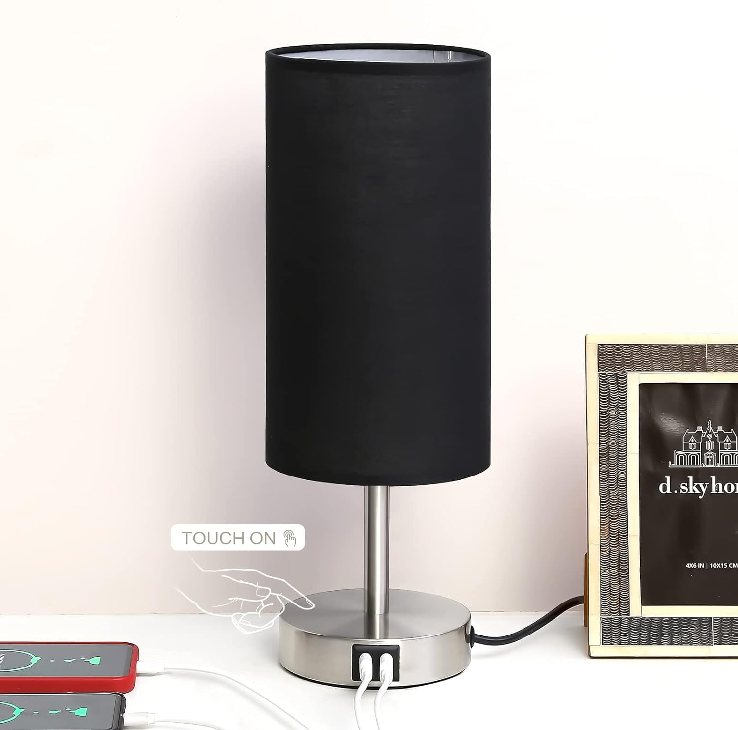 Bedside Lamp with USB Port - Touch Control Table Lamp for Bedroom Wood ...