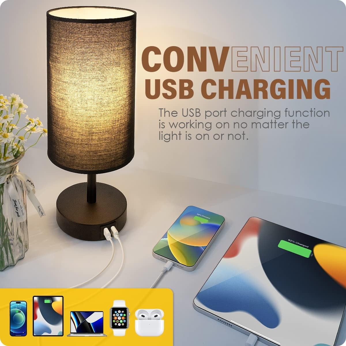 Bedside Lamp with USB Port - Touch Control Table Lamp for Bedroom 3 Way ...