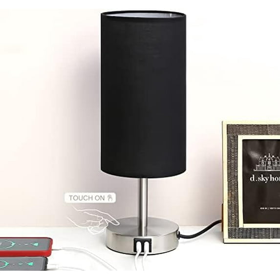 Bedside Lamp with USB Port - Touch Control Table Lamp for Bedroom Wood ...