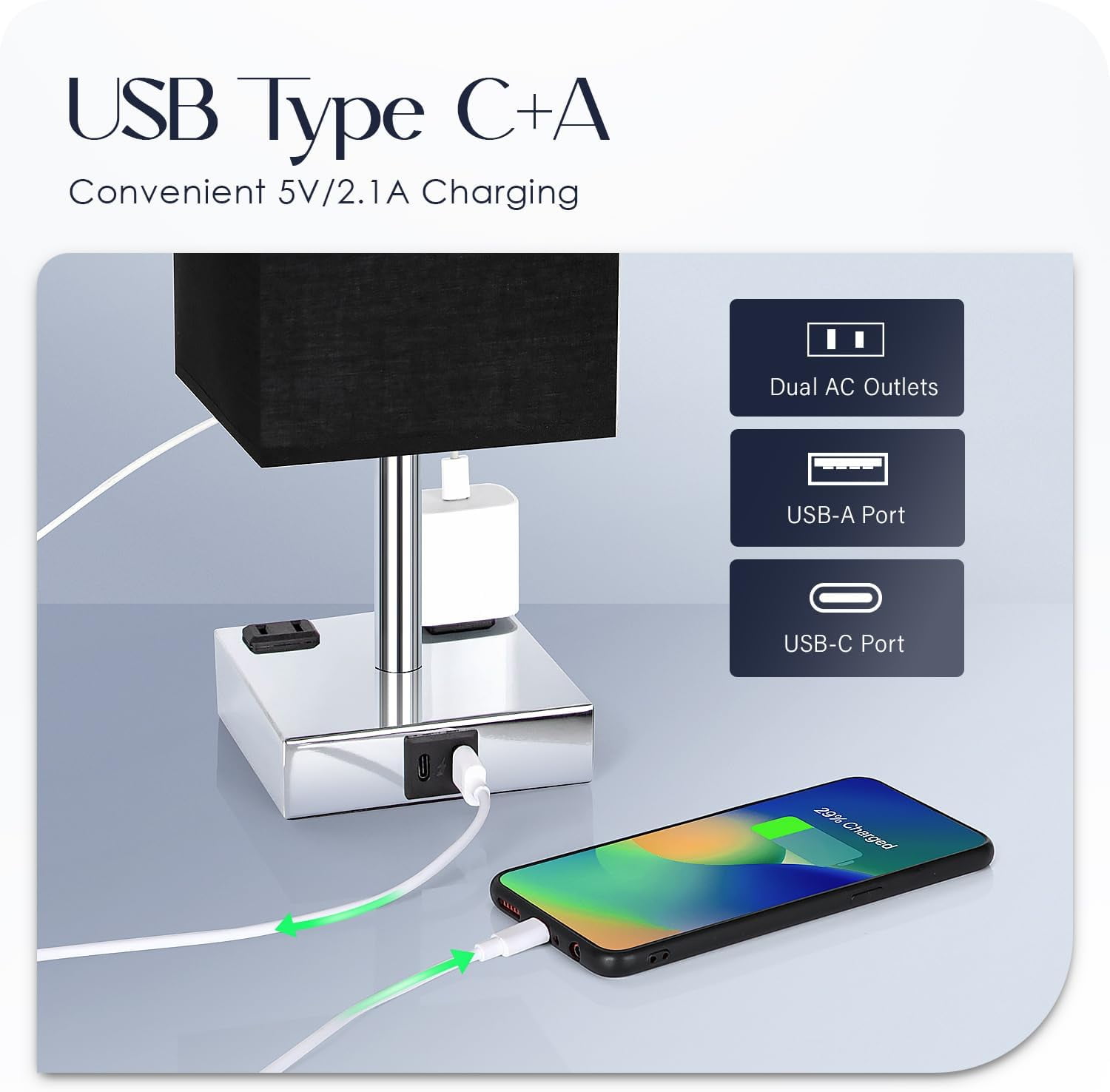 Bedside Lamp with USB Ports - Touch Control Table Lamp for Bedroom with ...