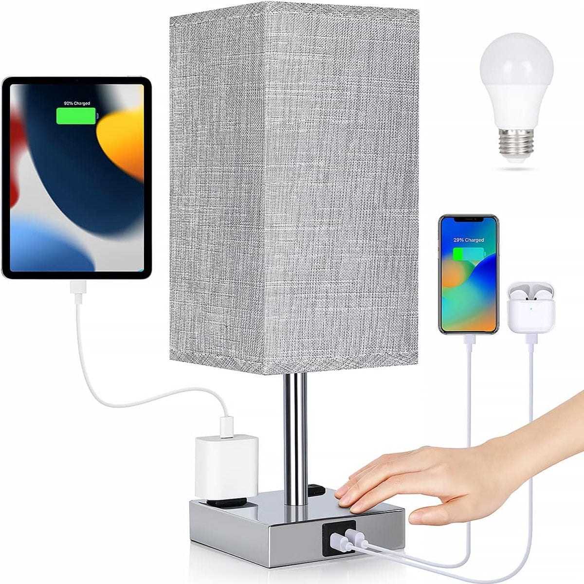 Bedside Lamp with USB Ports - Touch Control Table Lamp for Bedroom with ...