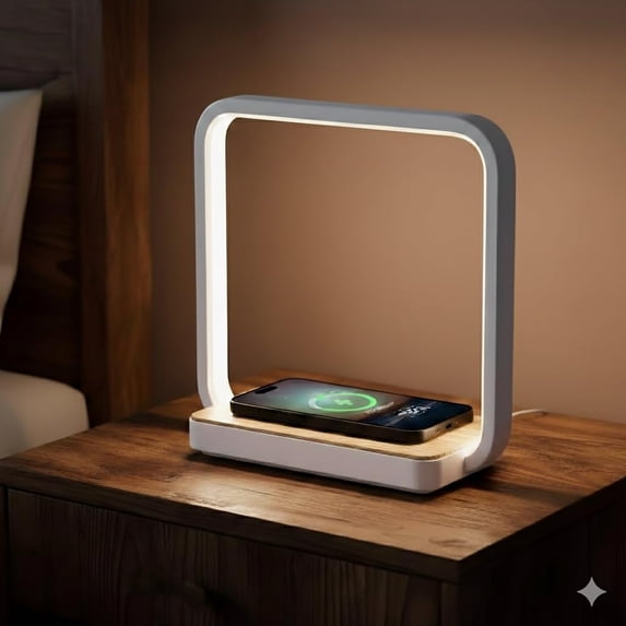 Bedside Lamp with Qi Wireless Charr, A13 Table lamp 3 Step Dimmable ...