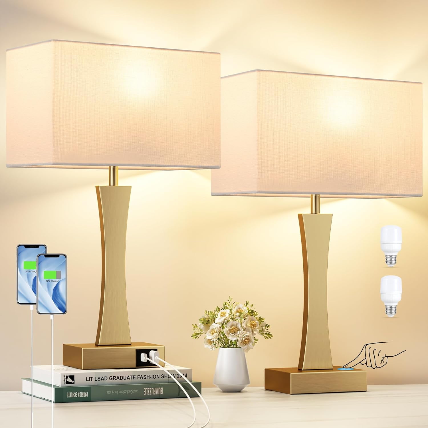 Bedside Lamps for Night Stands - 3 Way Dimmable Table Lamp for Bedroom ...