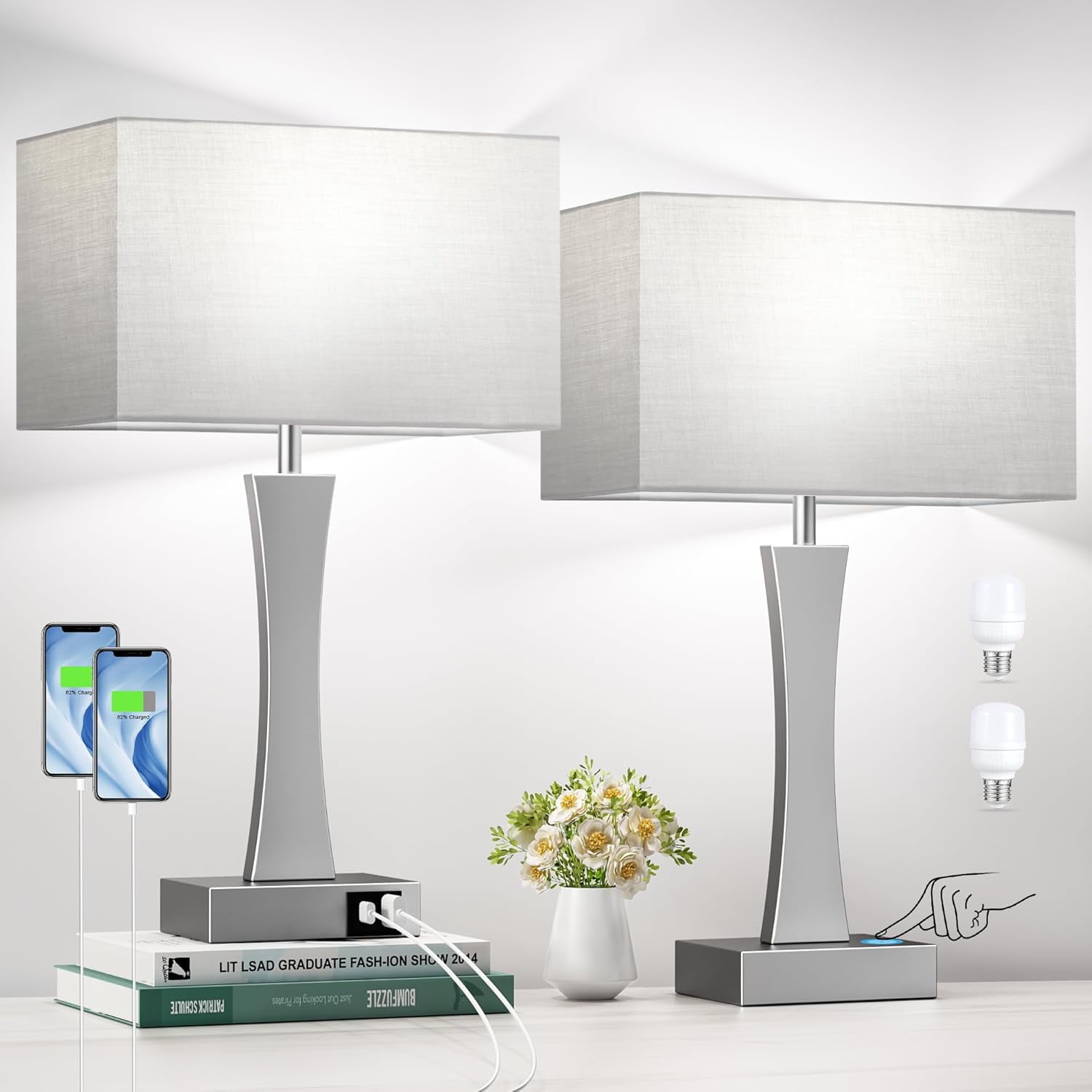 Bedside Lamps for Night Stands - 3 Way Dimmable Table Lamp for Bedroom ...